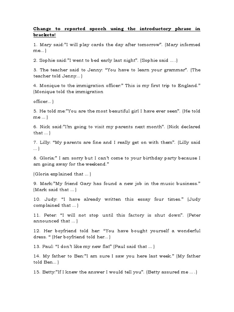 Reported Speech Statement | PDF