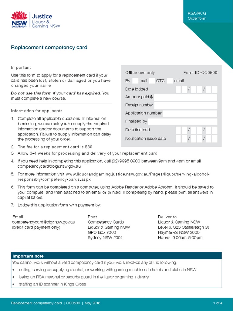 NSW Competency Card Replacement | PDF | Cheque | Payments