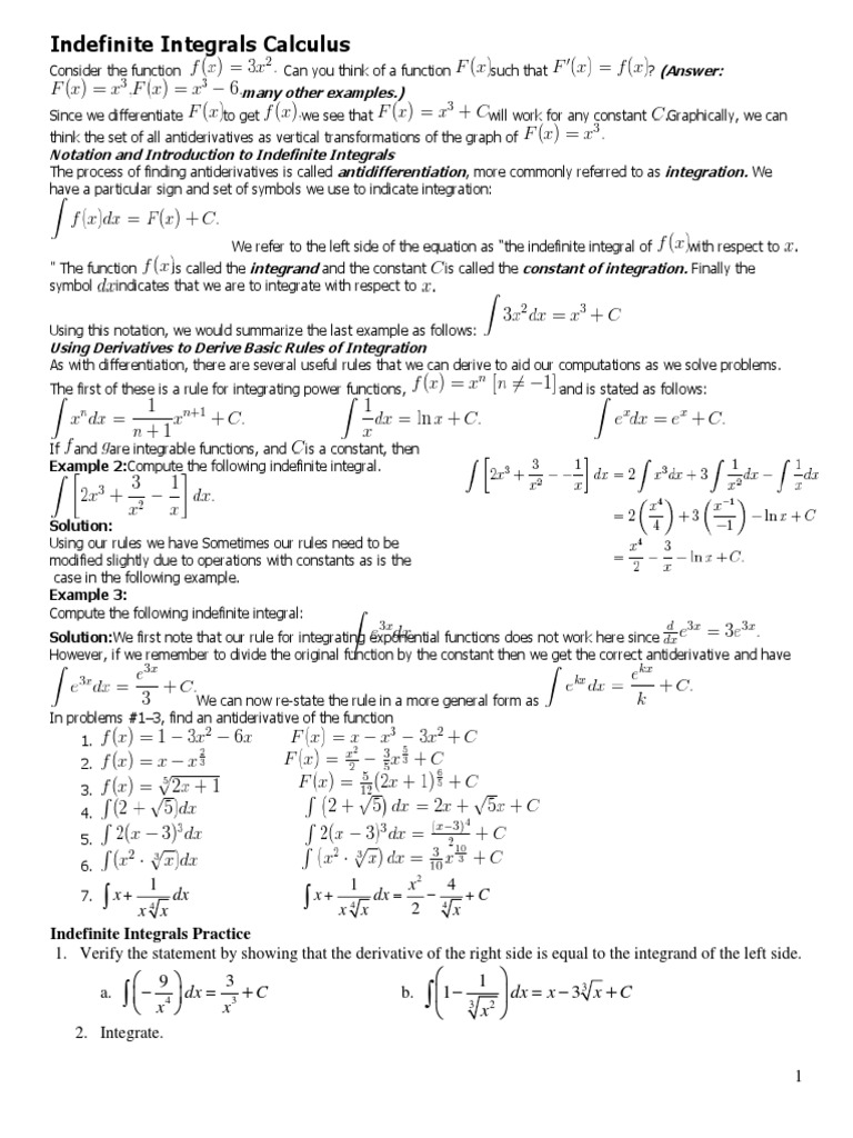 Indefinite Integrals and Integration Techniques | PDF | Integral | Calculus