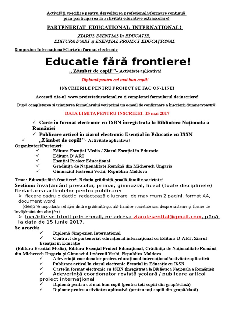 !proiect Educational International Iunie 2017!educatie Fara Frontiere ...