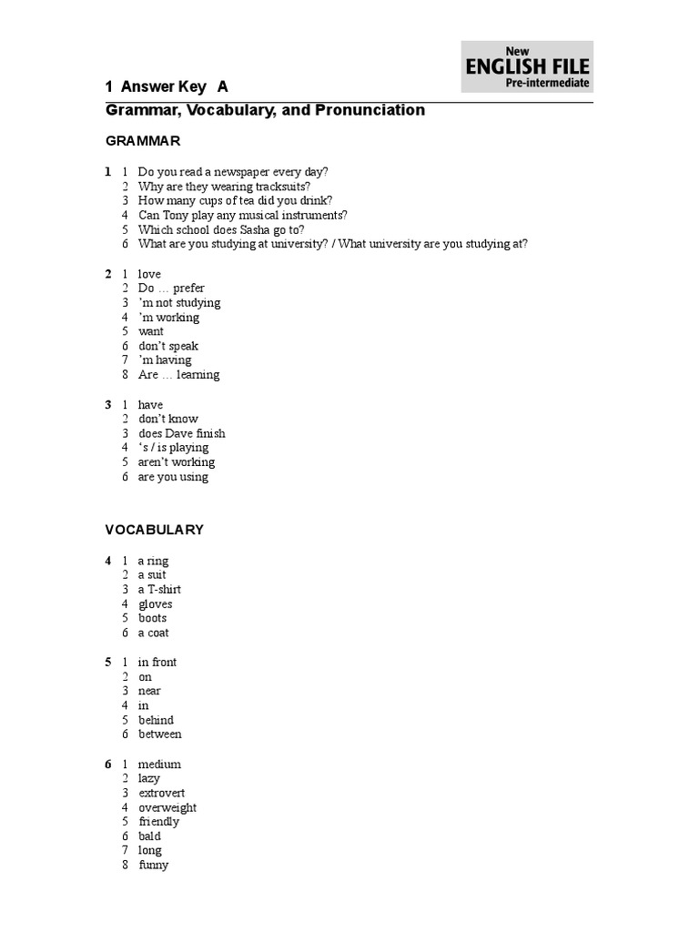 English File Test 1 Answer Key | PDF | Vocabulary | Question