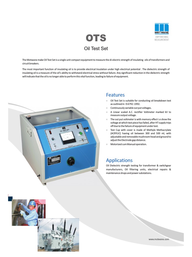 Oil Test Set: Features | Download Free PDF | Insulator (Electricity) | Volt