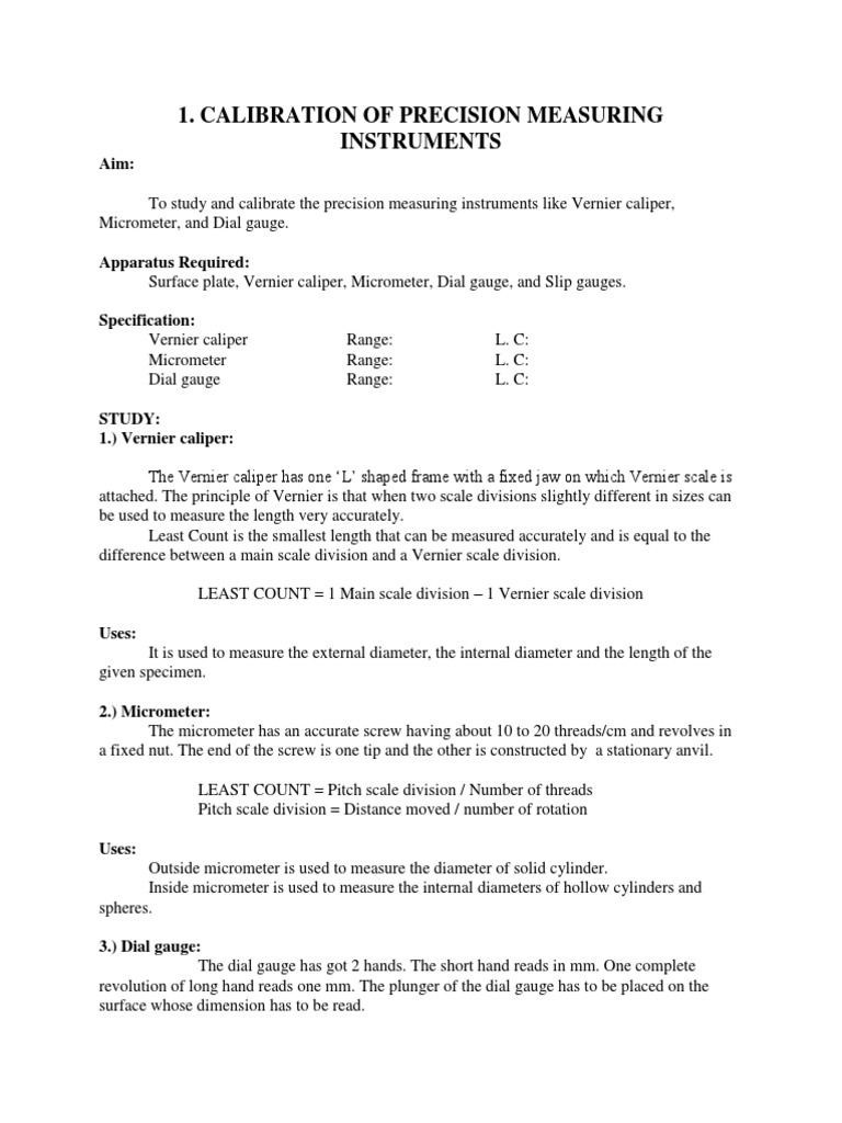 Calibration of Precision Measuring Instruments | PDF | Equipment ...