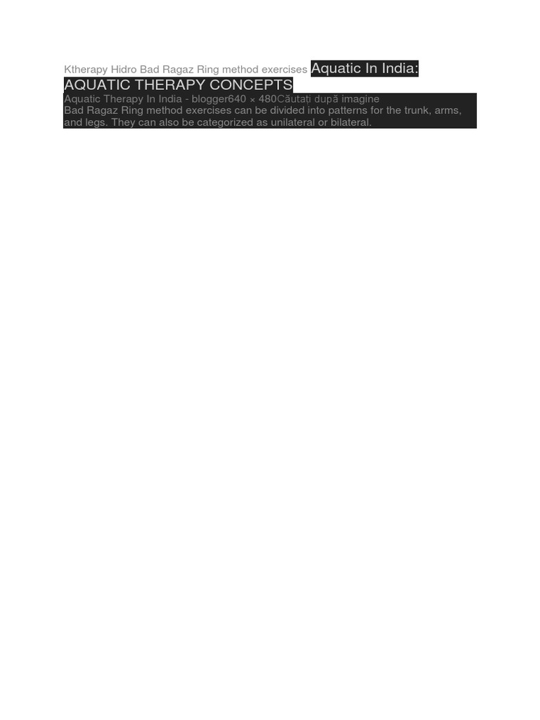 Ktherapy Hidro Bad Ragaz Ring Method Exercises WAtsu AQUATIC | PDF