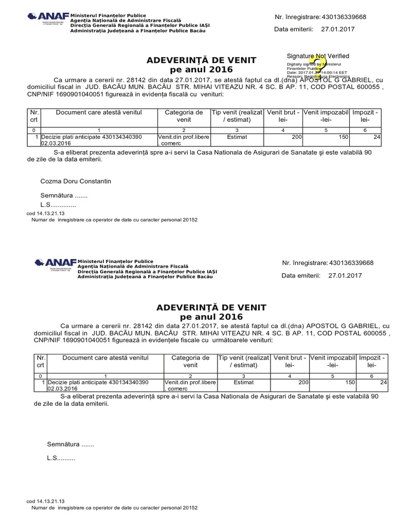 Adeverinta Venit | PDF | Signature | Public Key Cryptography
