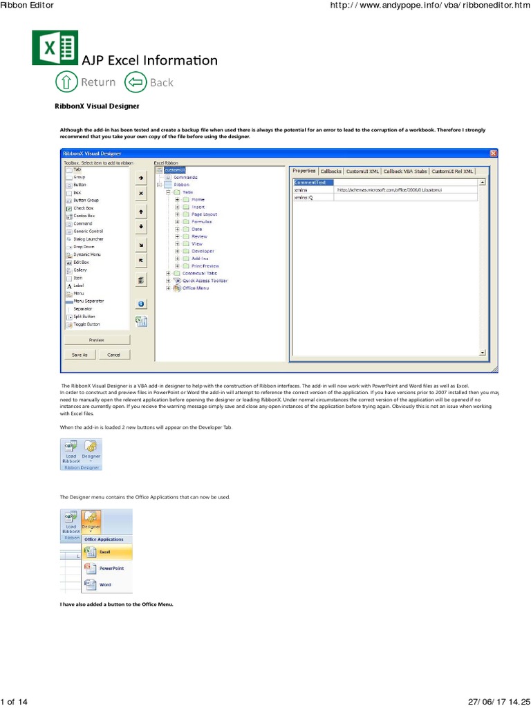 Ribbonx Visual Editor Pdf Microsoft Excel System Software
