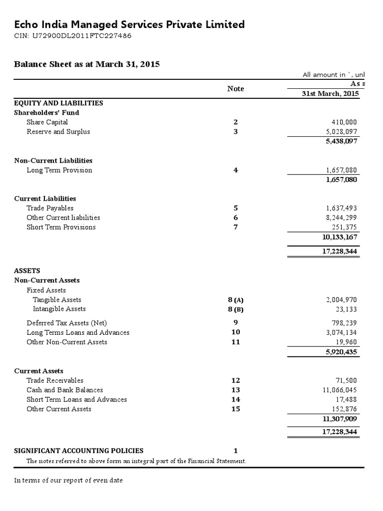 Balance Sheet & SPL - Echo | Download Free PDF | Expense | Depreciation