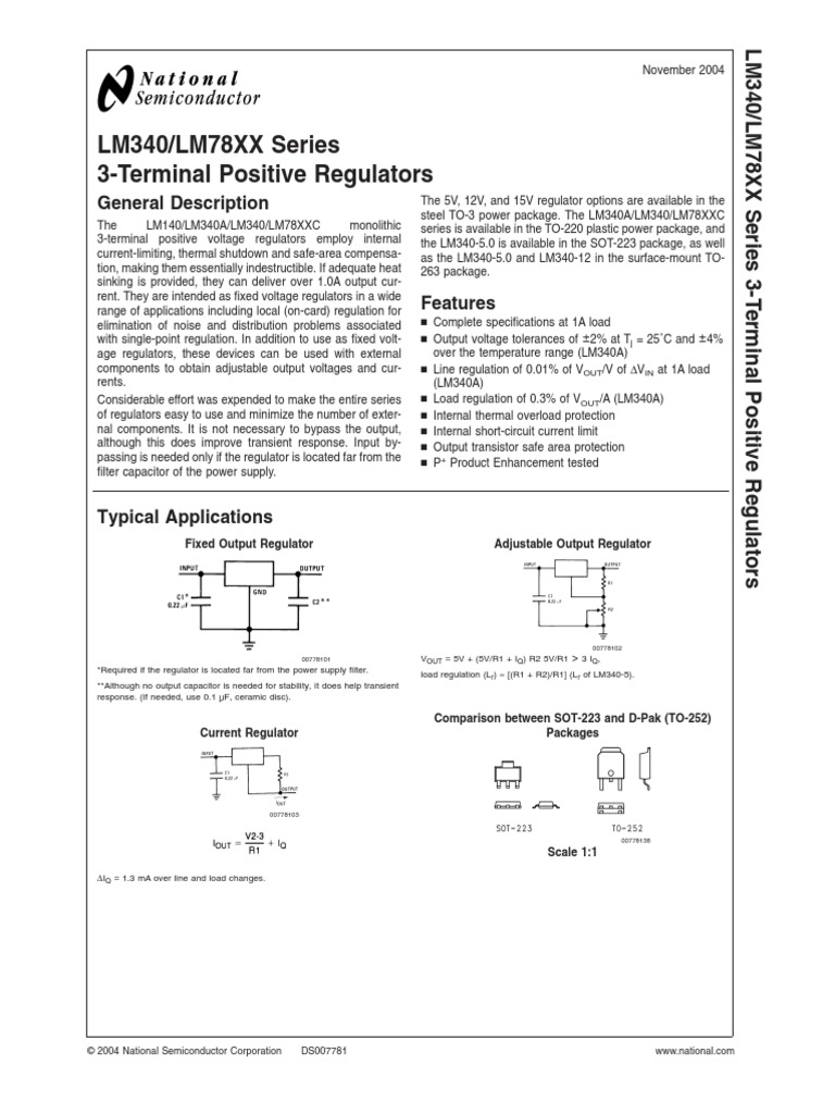 Datasheet Lm340t5 National | PDF | Capacitor | Electrical Engineering