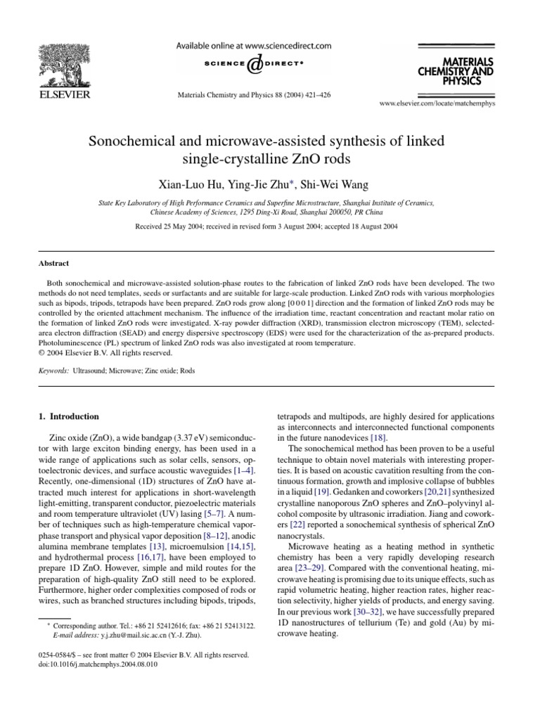 Sonochemical and Microwave-Assisted Synthesis of Linked Single ...
