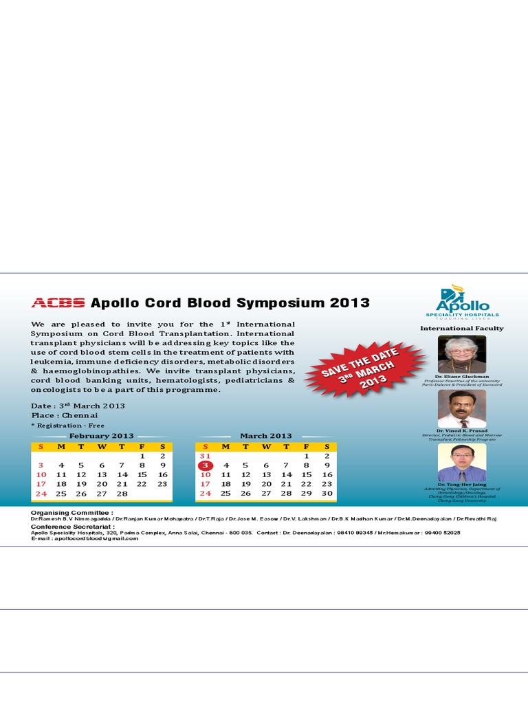 Apollo Cord Blood Symposium 2013: Save The Da TE 3 March 2013 | PDF ...