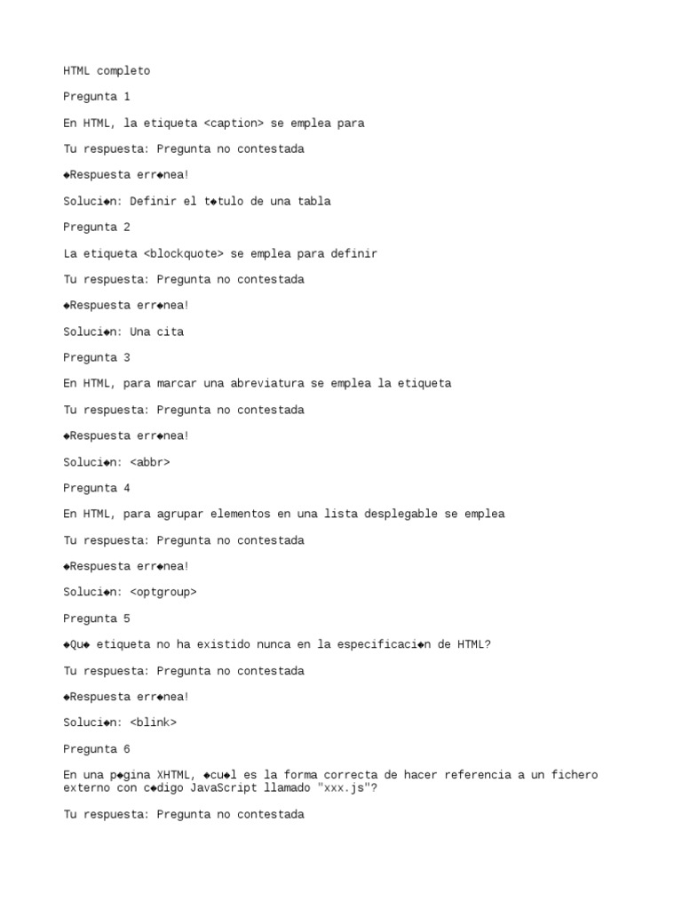Examen HTML | HTML | Xhtml