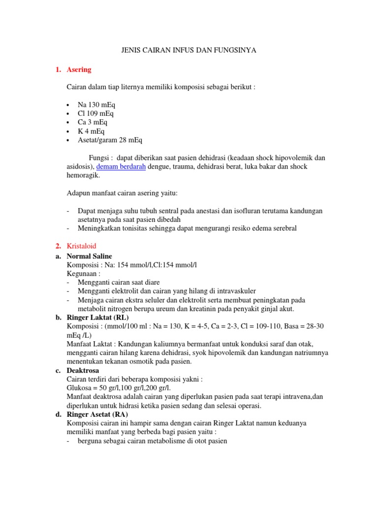 Jenis Cairan Infus Dan Fungsinya | PDF | Memasak, Makanan, & Anggur