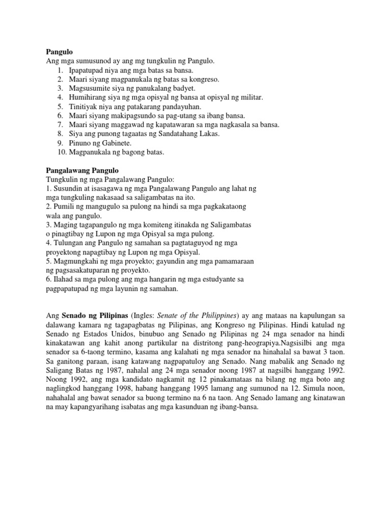 Tungkulin Pangulo Senador Alkalde Brgy | PDF