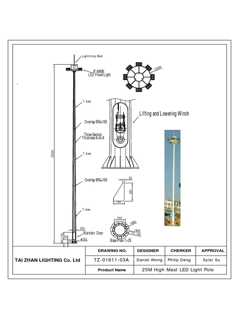 25M High Mast LED Light Pole Design | PDF