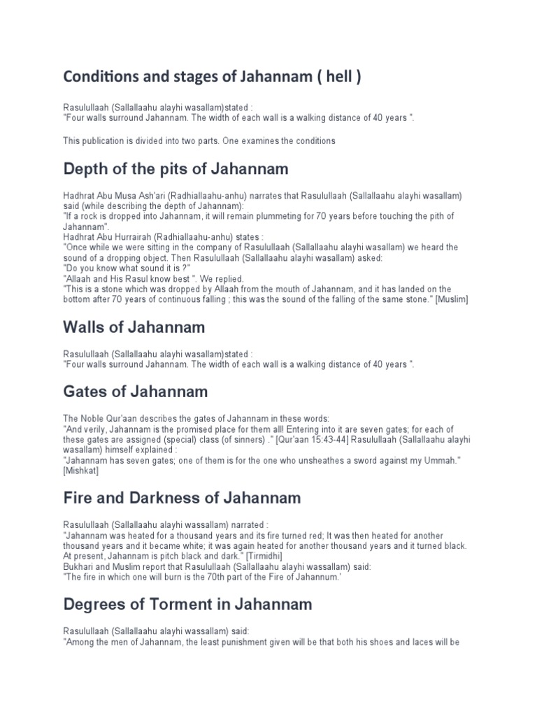 Conditions and Stages of Jahannam | PDF | Religious Belief And Doctrine ...