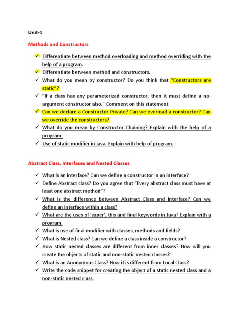 Methods and Constructors: Unit-1 | PDF | Constructor (Object Oriented ...