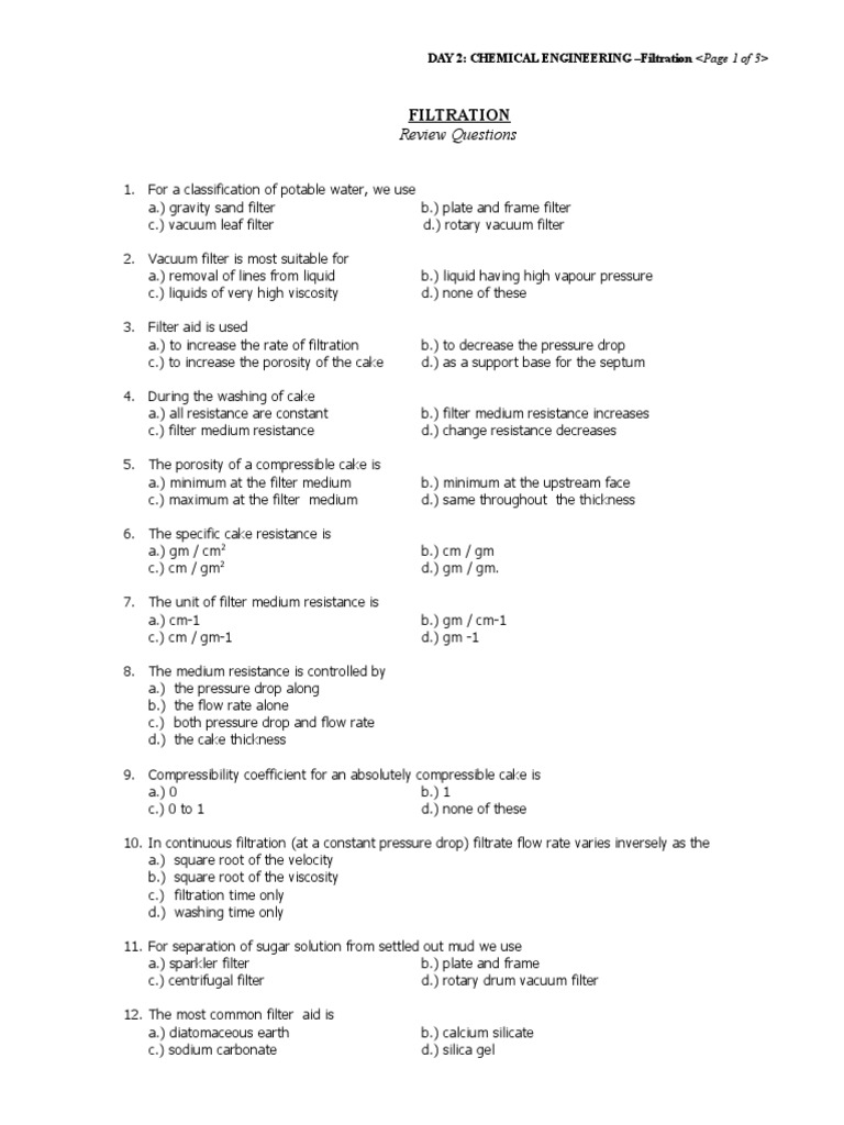 Review Questions: Filtration | Download Free PDF | Filtration ...