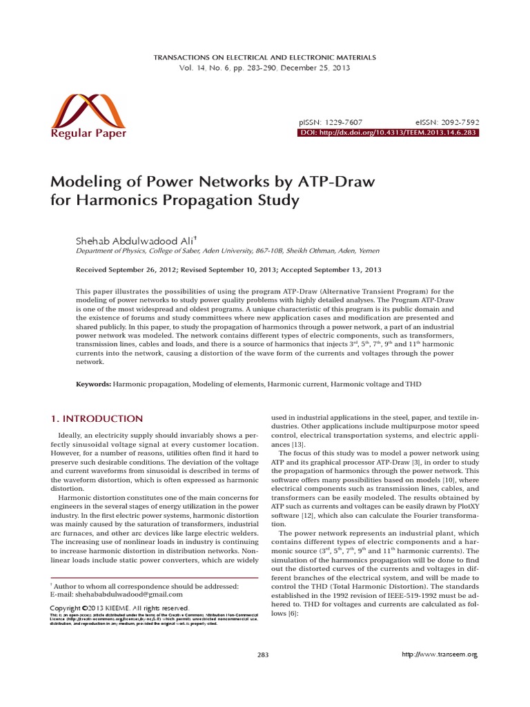 Modeling of Power Networks by ATP-Draw For Harmonics Propagation Study ...
