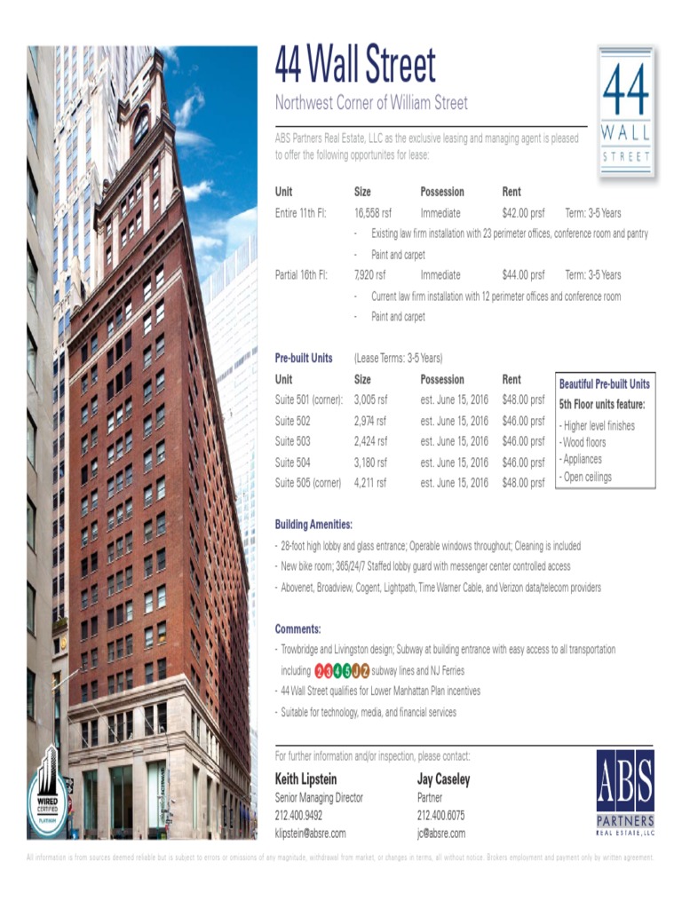 44 Wall Street: Northwest Corner of William Street | Download Free PDF ...
