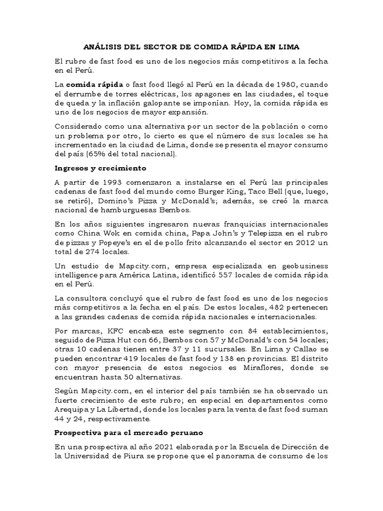Fast Food en Lima: Crecimiento y Retos | PDF | Comida rápida | Mc Donald's