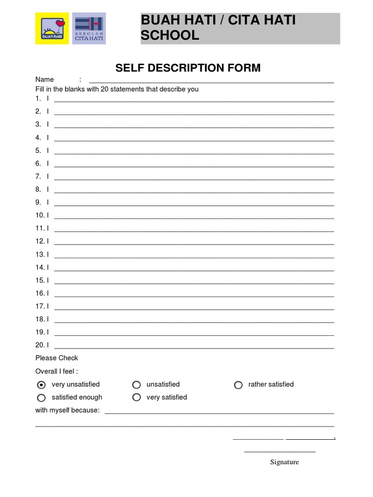 Buah Hati / Cita Hati School: Self Description Form | PDF