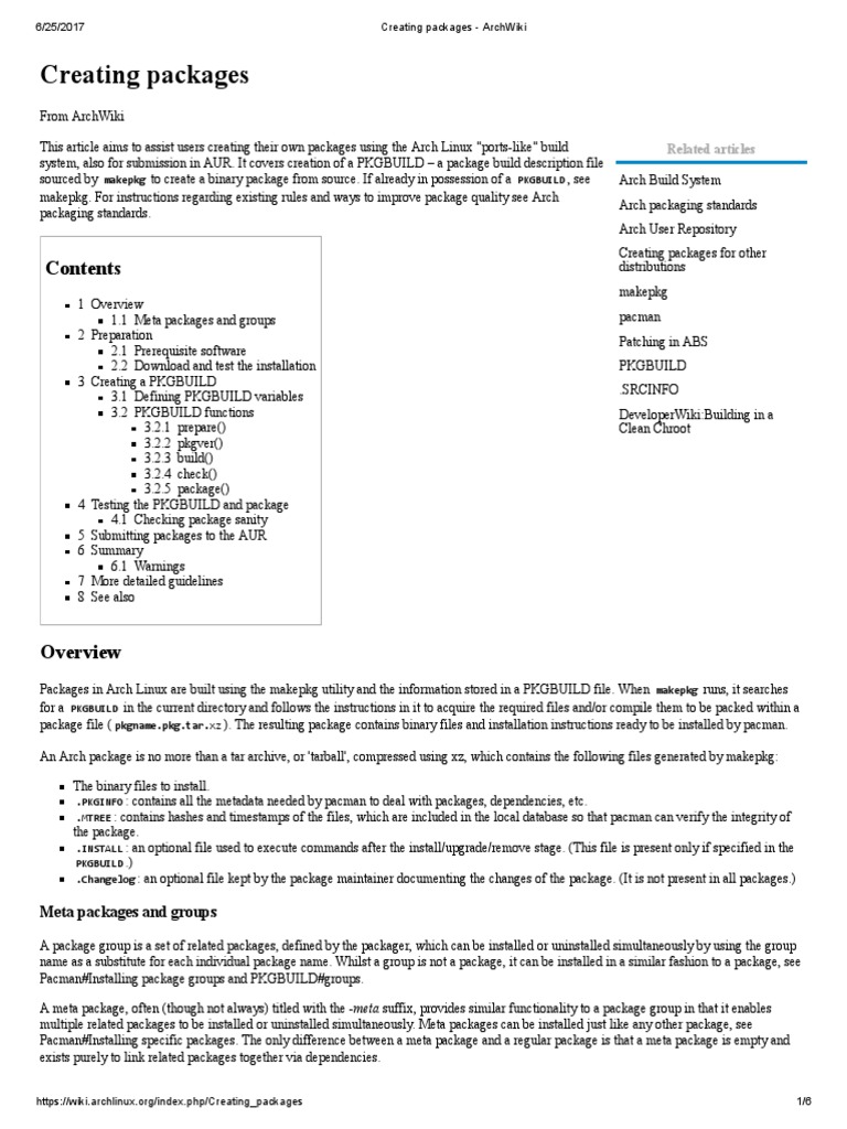 Creating Packages - ArchWiki | PDF | Utility Software | Operating System Technology
