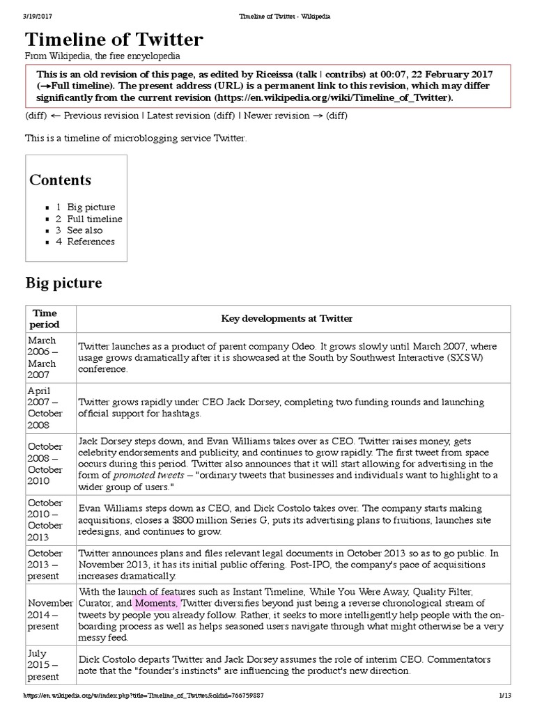Timeline of Twitter - Wikipedia2 | PDF | Vine (Service) | Twitter