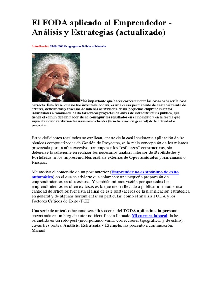 El FODA Aplicado Al Emprendedor | PDF | Análisis FODA | Sicología