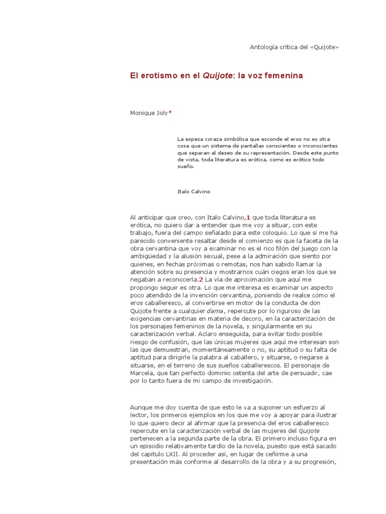 Monique Joly - El Erotismo en El Quijote | PDF | Don Quijote | Miguel ...