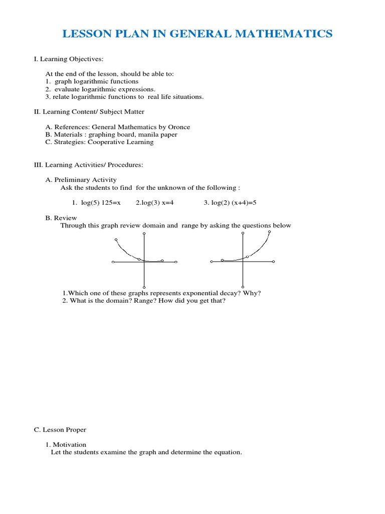 Lesson Plan in General Mathematics | Download Free PDF | Logarithm ...