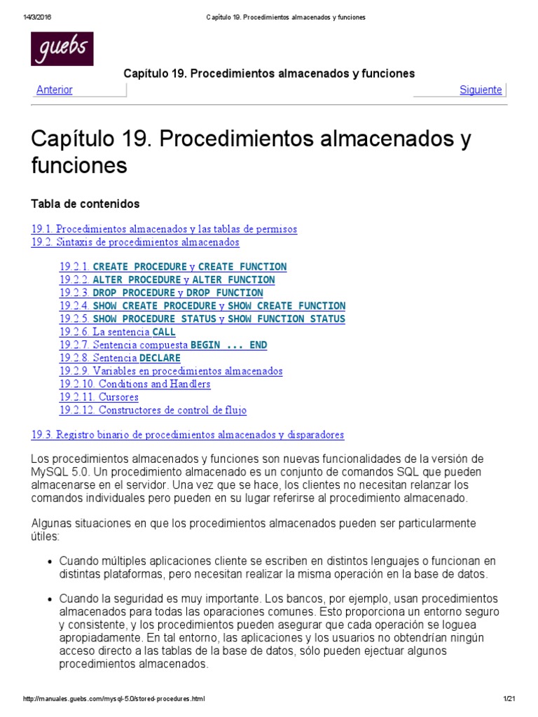Procedimientos Almacenados en MySQL 5.0 | PDF | SQL | Lenguaje de ...