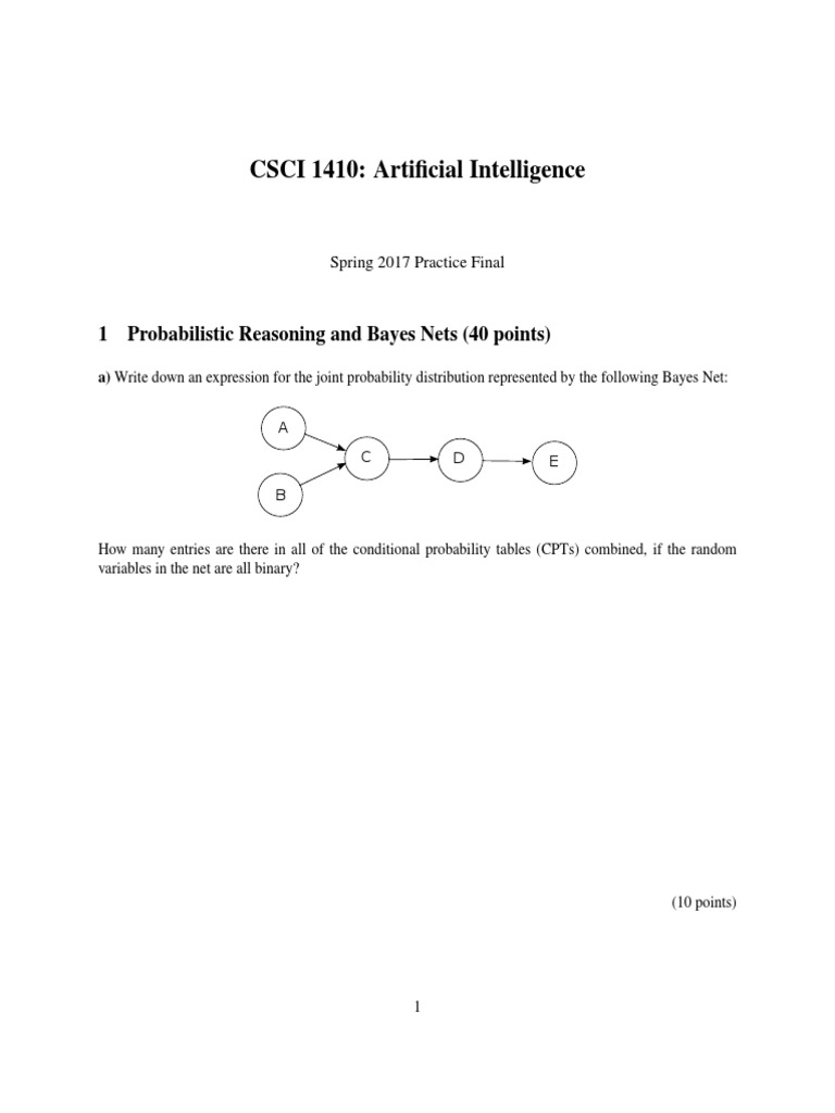 CSCI 1410: AI Practice Final Key Concepts | PDF | Bayesian Network | Computational Neuroscience