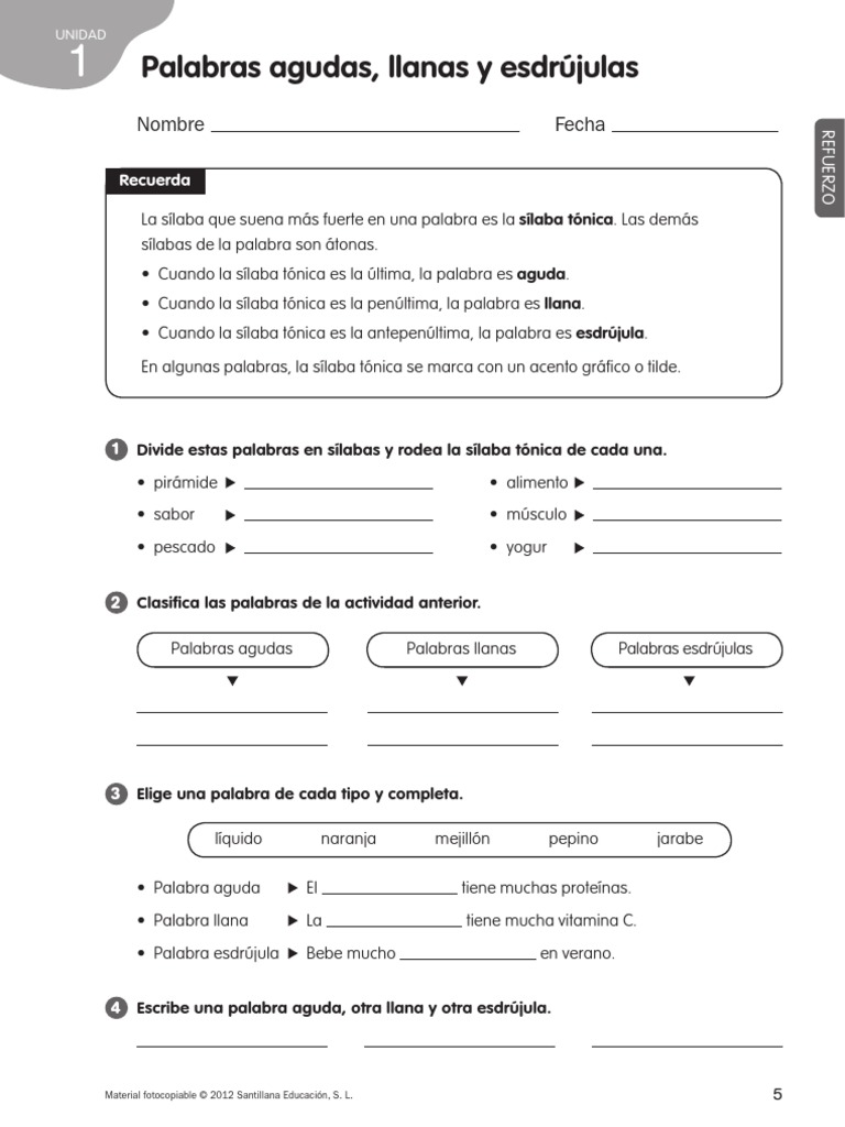 LE4 U1 Agudas Llanas Esdrujulas | PDF | Escritura latina | Tipología ...