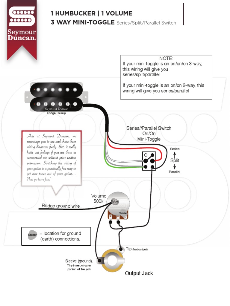 1 HUMBUCKER WIRING DIAGRAM WITH 3-WAY MINI TOGGLE SERIES/SPLIT/PARALLEL ...