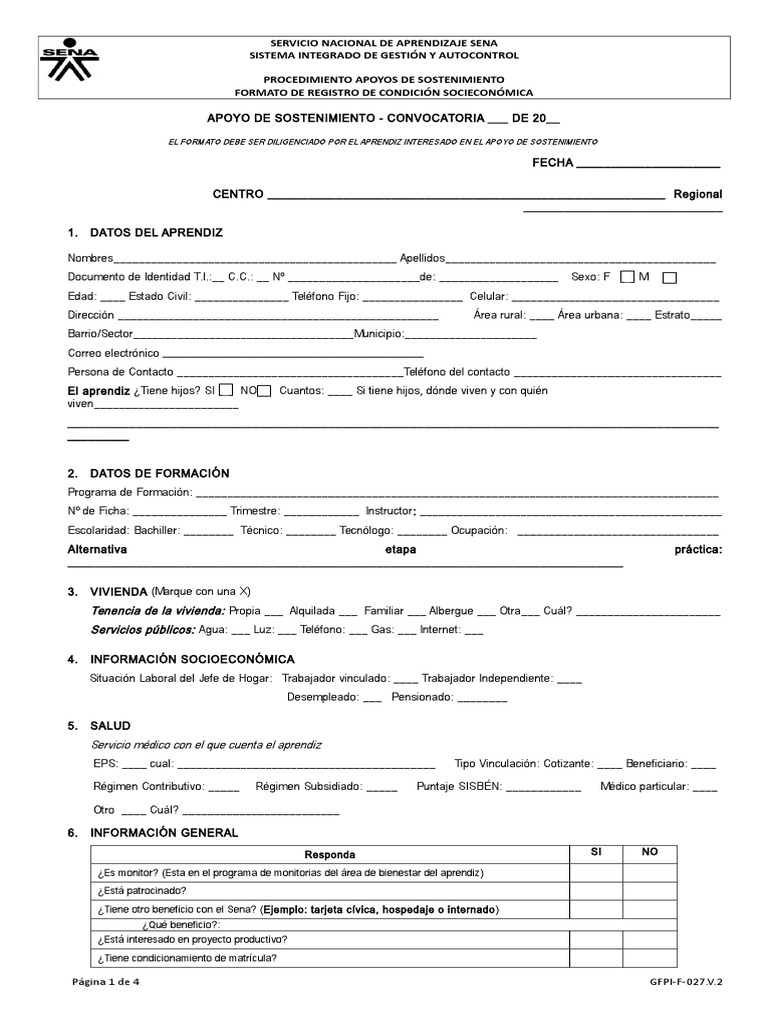 GFPI F 027 - Formato - Registro - Socioeconomico 1 1 | PDF | Business | Bienestar