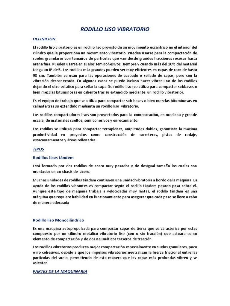 Rodillo Liso Vibratorio: Definición y Usos | PDF | La carretera | Suelo