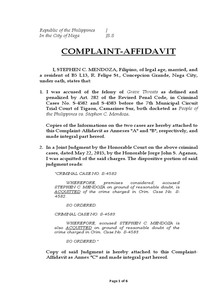 Complaint Affidavit - Rolando Condat | PDF | Perjury | Witness