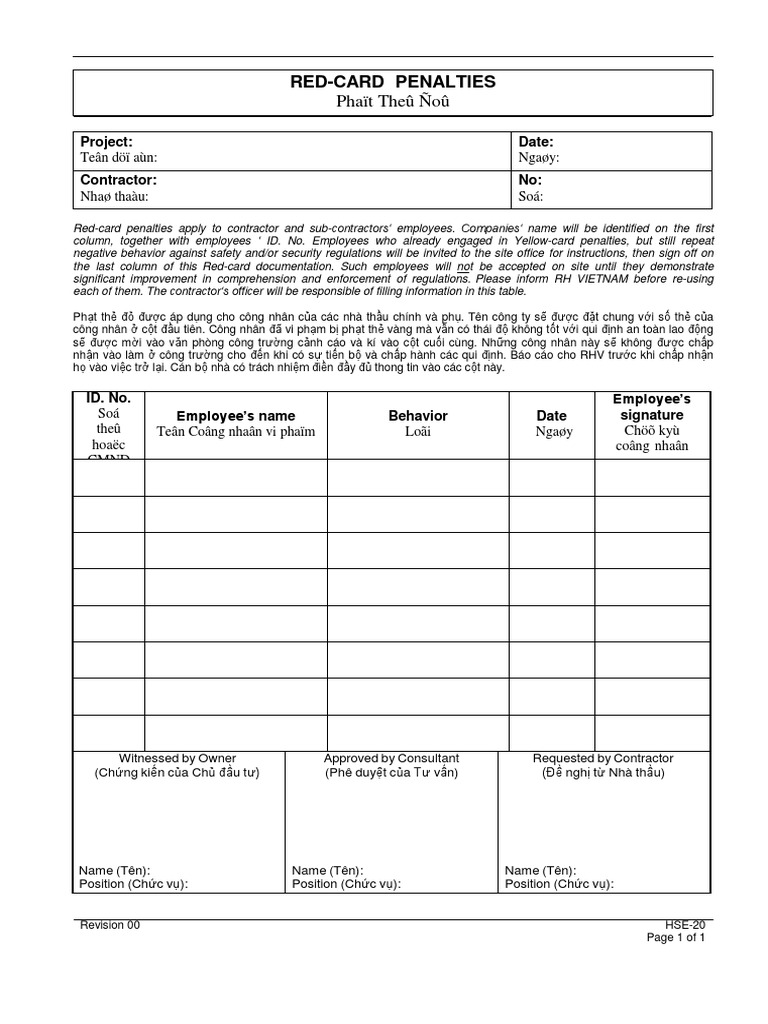 HSE 20 Red Card Penalties | PDF