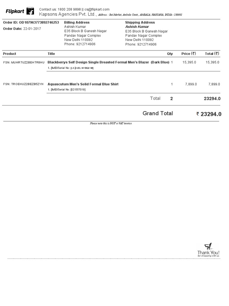 Kapsons Ambala Order Invoice | PDF