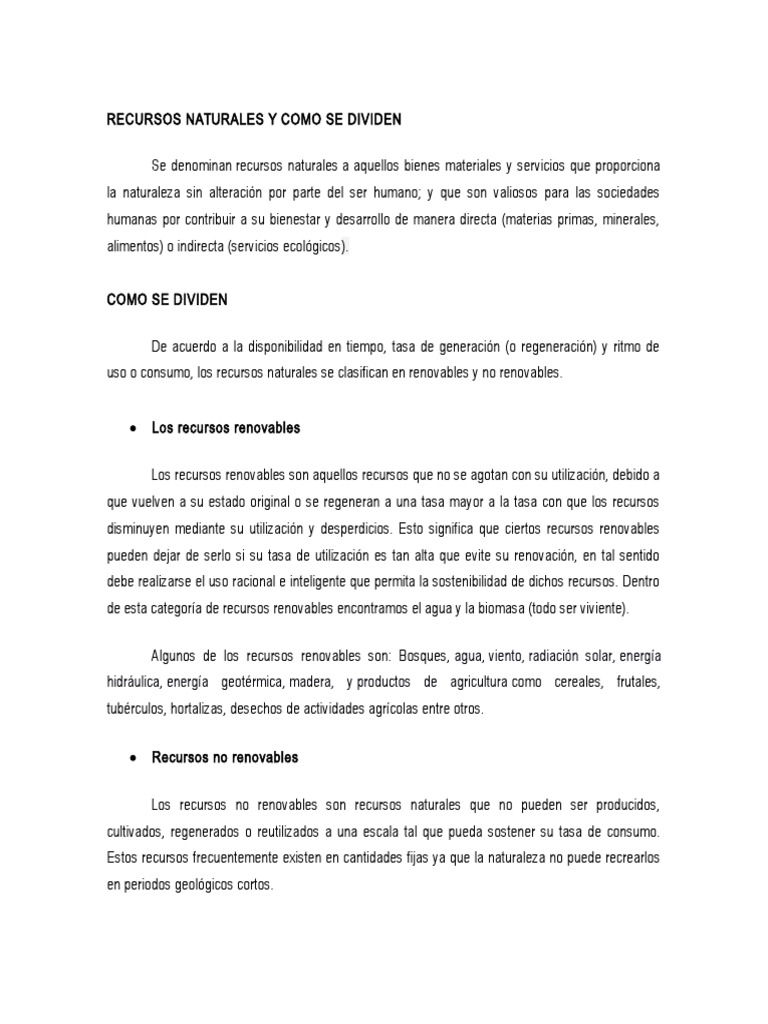 Clasificación de Recursos Naturales | PDF | Ciencias de la Tierra ...