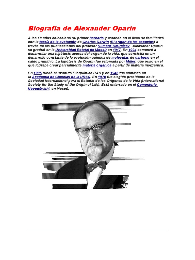 Biografia de Alexander Oparin | PDF | Biología | Ciencias fisicas