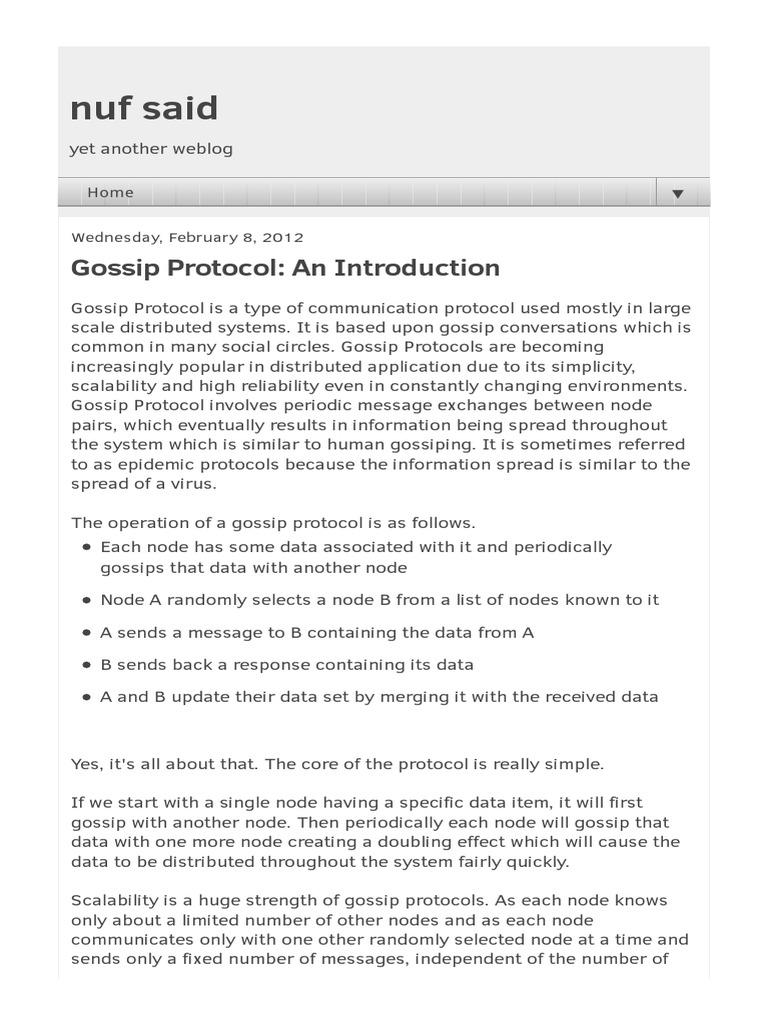 Gossip Protocol Introduction | PDF | Communications Protocols | Scalability