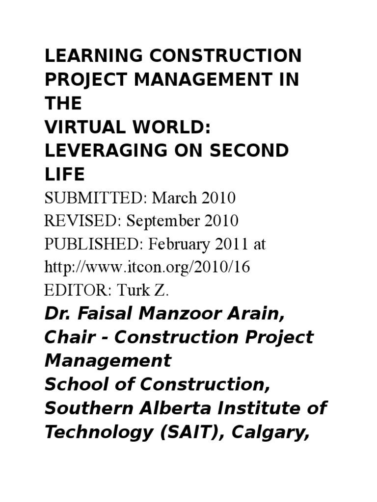Learning Construction Project Management in The | PDF | Virtual Reality ...
