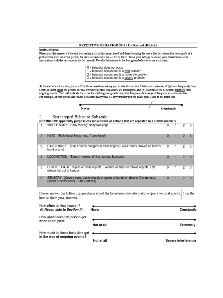 Repetitive Behavior Scale | PDF | Bathroom | Psychological Concepts