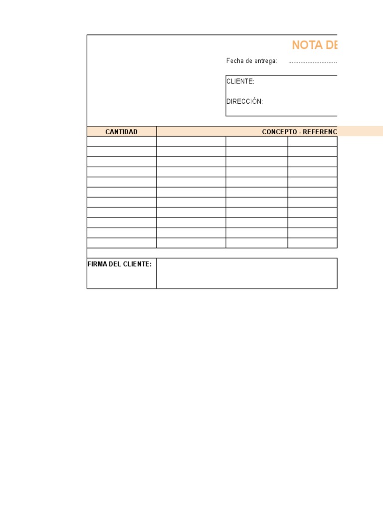 Modelo Nota de Entrega Excel | PDF