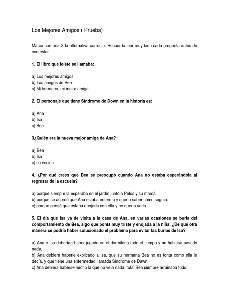 Prueba Los Mejores Amigos | PDF | Ocio