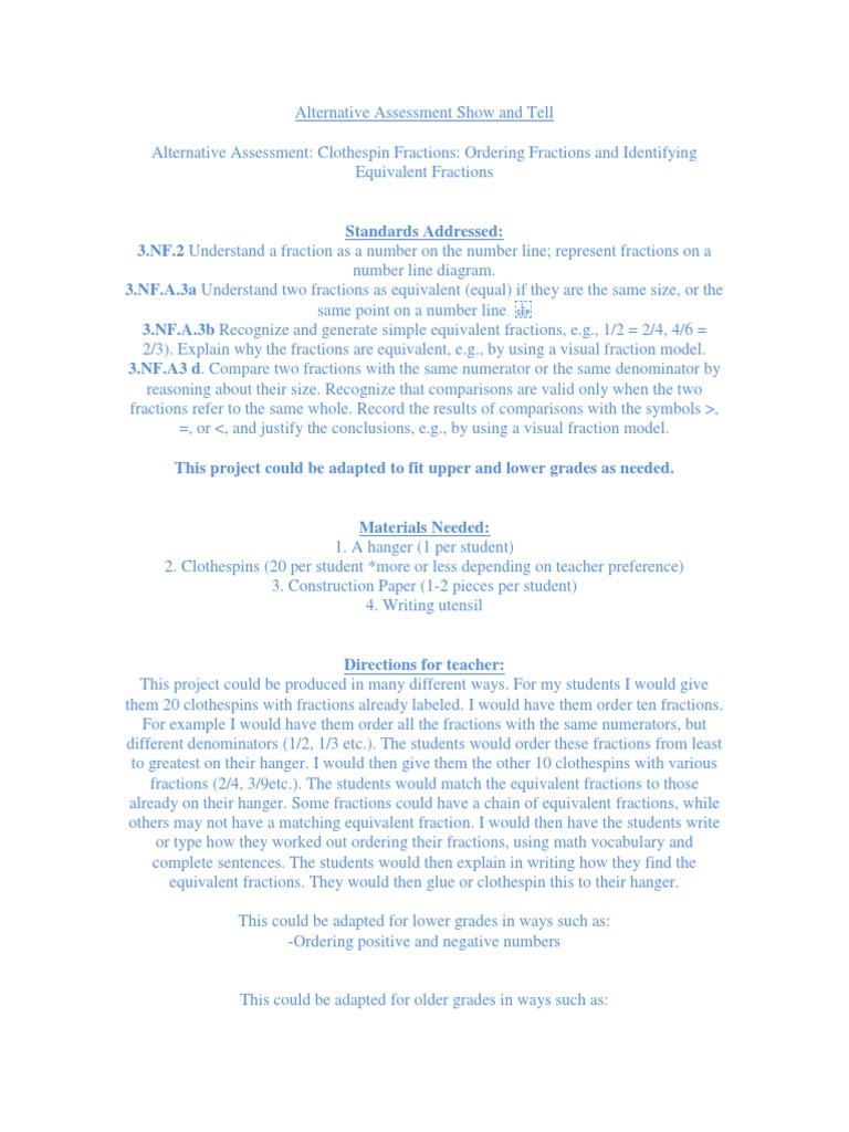Alternative Assessment Show and Tell | PDF | Fraction (Mathematics ...