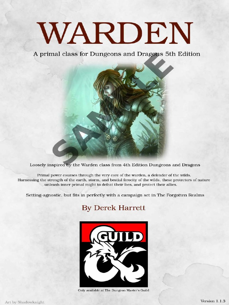 The Warden: A Primal Defender Class for D&D 5E | PDF | Role Playing ...