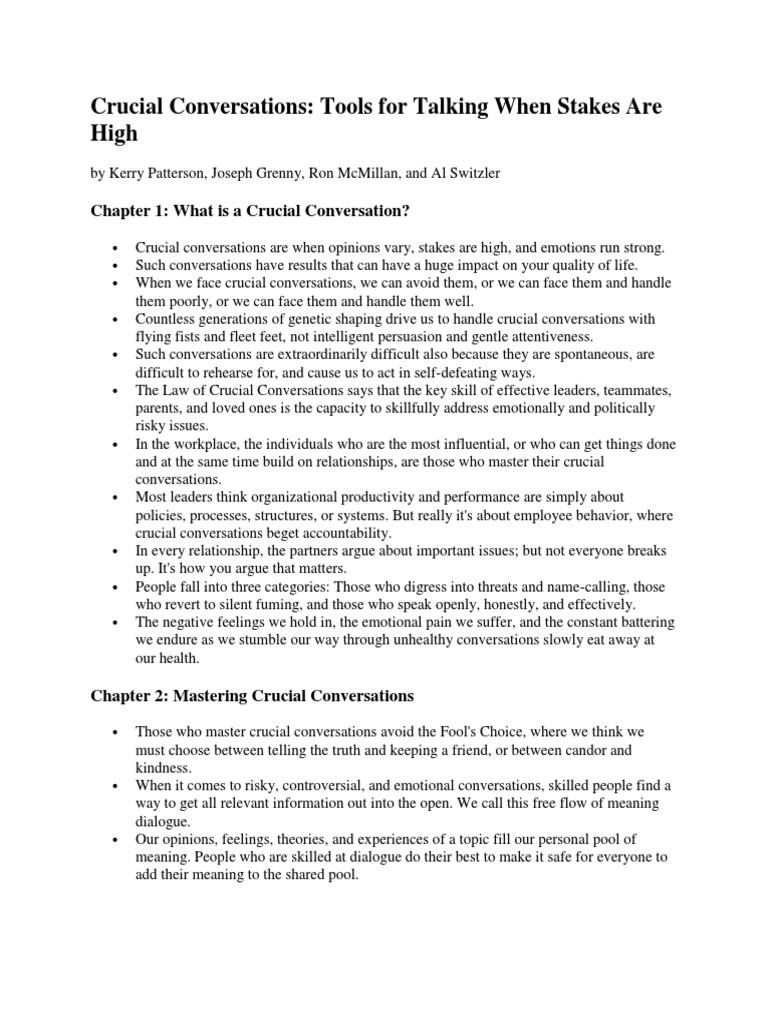 Crucial Conversations - Notes | PDF | Consensus Decision Making ...