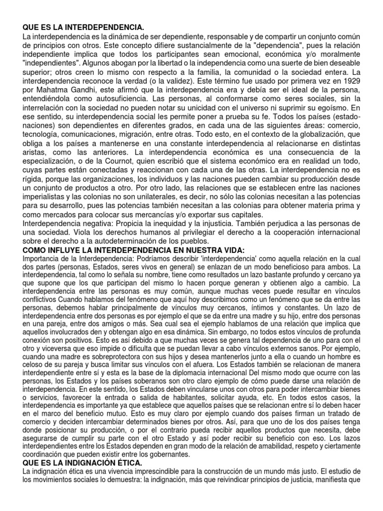 Que Es La Interdependencia | PDF | Interdependencia | Science